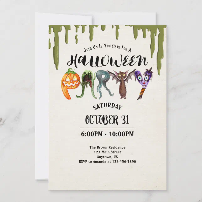 Halloween Monster Letters Halloween Party Invitation | Zazzle