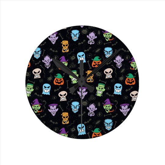 Halloween monsters making scary funny faces round clock | Zazzle.com