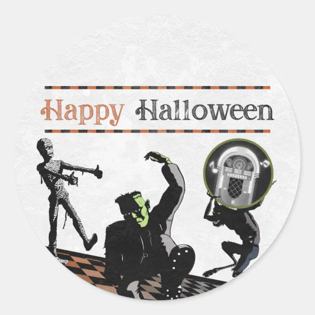 Halloween Monsters Monster Bash Costume Party Classic Round Sticker ...