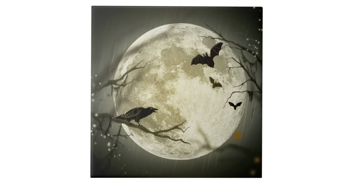 Halloween Moon Spooky Crows Ceramic Tile | Zazzle