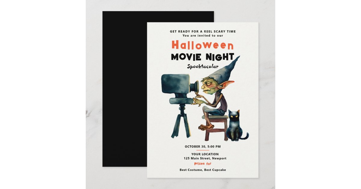 Halloween Movie Night Spooktacular Gremlin Cat Invitation | Zazzle