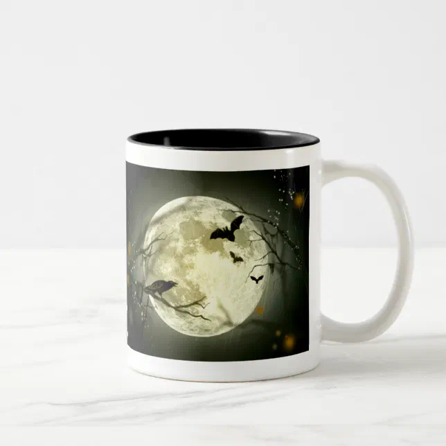 Halloween Mug - Full Moon, Bats & Raven | Zazzle