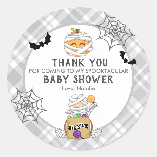 Halloween Mummy Baby Shower thank you Classic Round Sticker | Zazzle