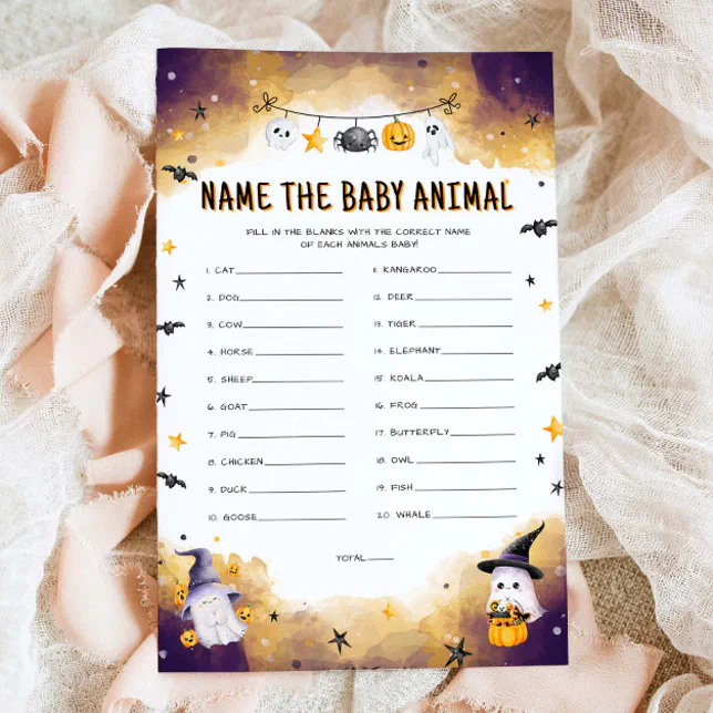 Halloween Name The Baby Animal Baby Shower Game | Zazzle
