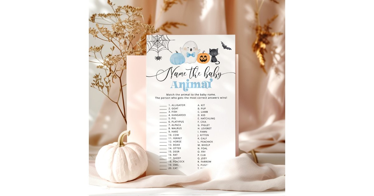 Halloween Name the baby animal baby shower game | Zazzle