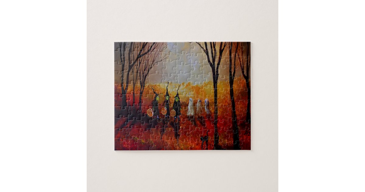 Halloween Night Full Moon Ghosts And Witches Jigsaw Puzzle | Zazzle