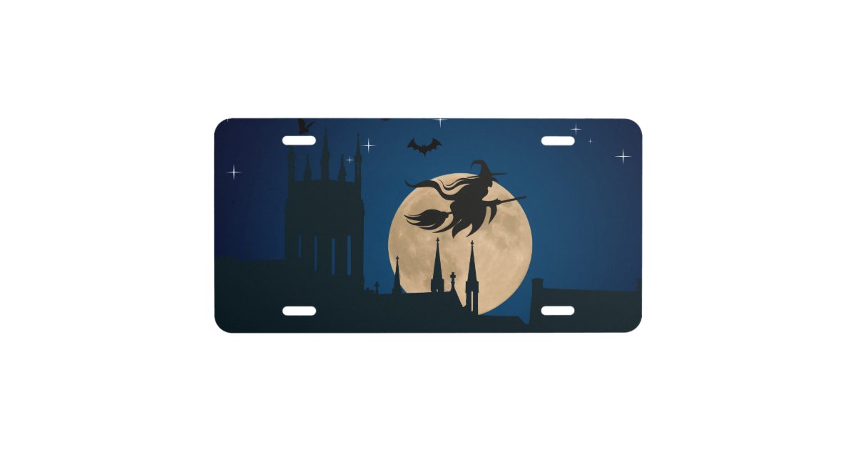 Halloween Night Scene License Plate | Zazzle
