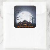 Halloween Night with Pumpkin Spider & flying Bats Square Sticker | Zazzle