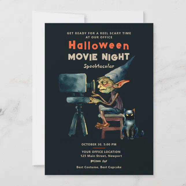 Halloween Office Party Movie Gremlin Black Cat Invitation | Zazzle