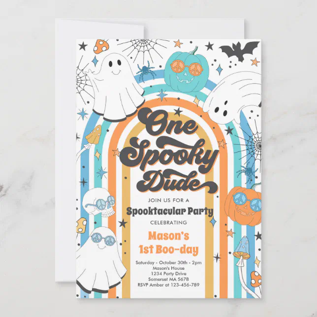 Halloween One Spooky Dude Ghost 1st Birthday Party Invitation | Zazzle