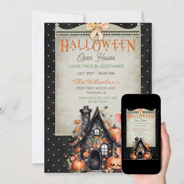 Halloween Open House Haunted Autumn Pumpkins Invitation | Zazzle