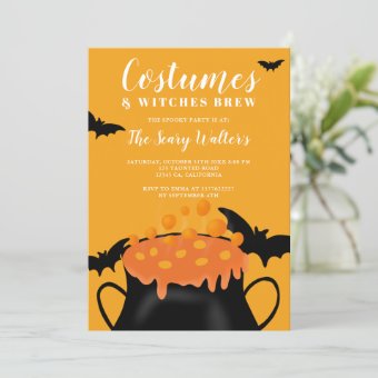 Halloween orange potion bats costume party invitation | Zazzle