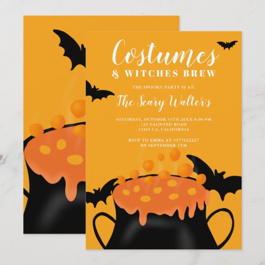 Halloween orange potion bats costume party invitation | Zazzle.com