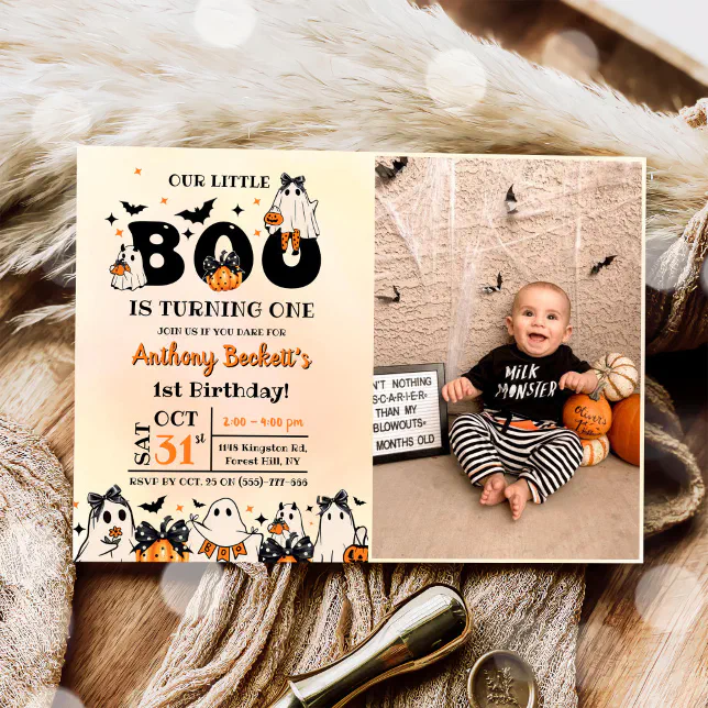 Halloween Our Little Boo 1st Birthday Party Invitation | Zazzle