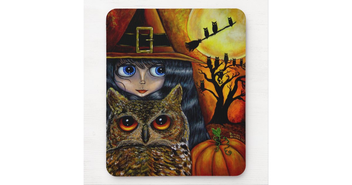 Halloween Owl Witch Mousepad | Zazzle