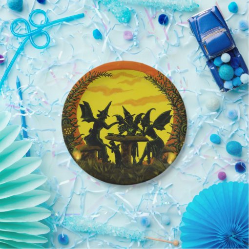 Halloween paper party plates, witches tea party paper plates | Zazzle