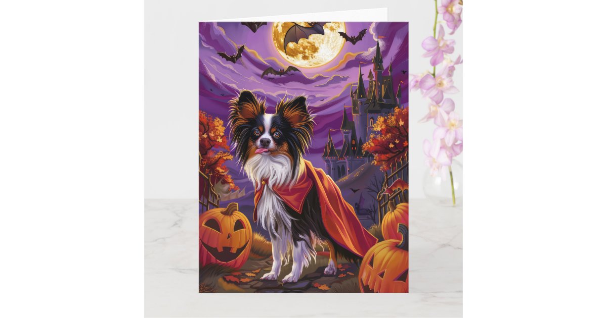 Halloween Papillon Vampire Pumpkins Scary Card | Zazzle