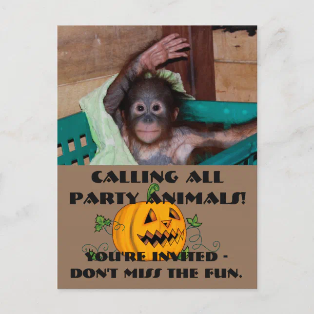 Halloween Party Animals Invitation Postcard | Zazzle