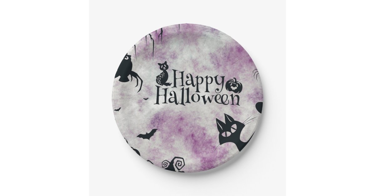 Halloween Party Black Cat Evil Pumpkins Scary Owls Paper Plates | Zazzle