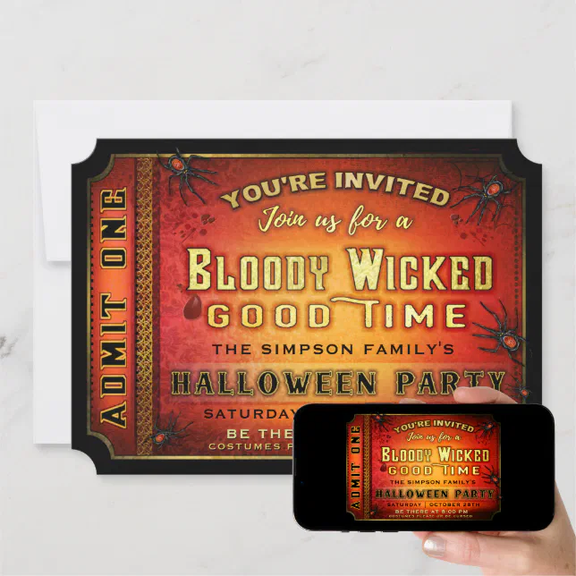 Halloween Party Bloody Wicked Ticket Invitation | Zazzle