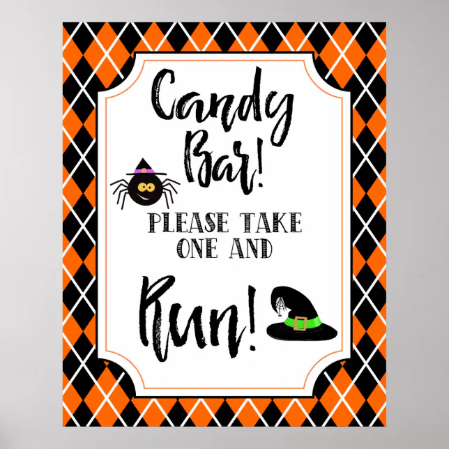 halloween party candy bar grab and run sign | Zazzle
