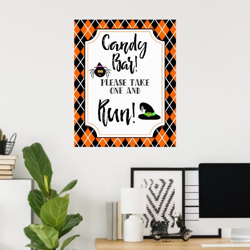 halloween party candy bar grab and run sign | Zazzle