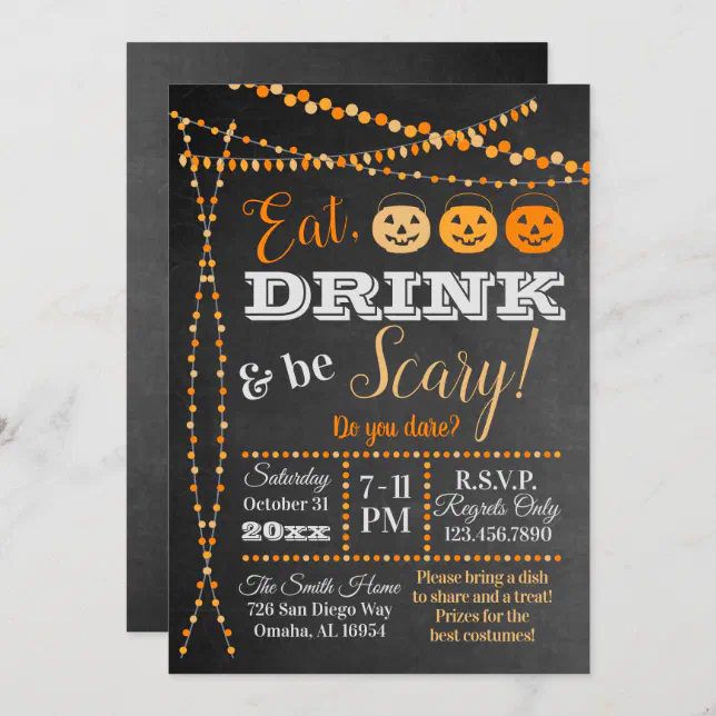 Halloween Party Chalkboard Eat Drink be Scary Invitation | Zazzle