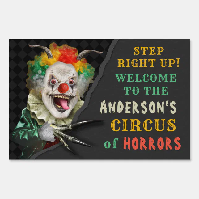 Halloween Party Circus Clown Scary Carnival Custom Sign | Zazzle