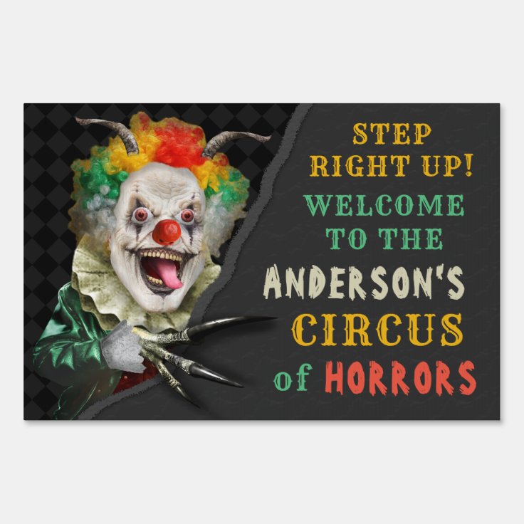 Halloween Party Circus Clown Scary Carnival Custom Sign | Zazzle