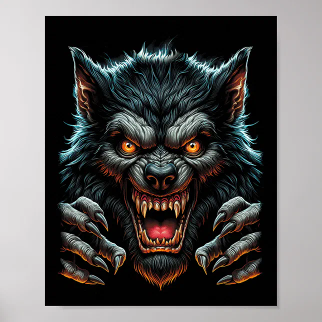 Halloween Party Costume Angry Werewolf Wolfman Poster | Zazzle