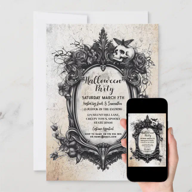 Halloween Party Creepy Frame Gothic Birthday Invitation | Zazzle