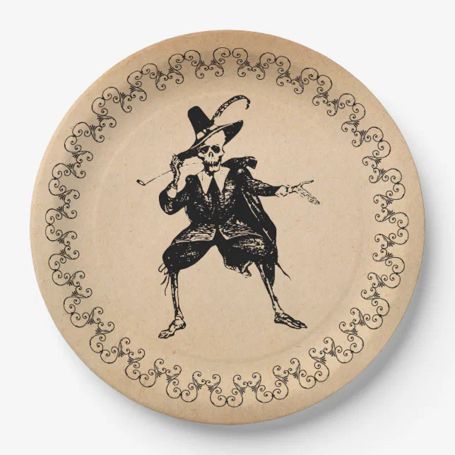 Halloween Party Dancing Skeleton Gothic Vintage Paper Plates | Zazzle