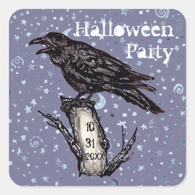 Halloween Party Date Night Gothic Raven Crow Square Sticker | Zazzle