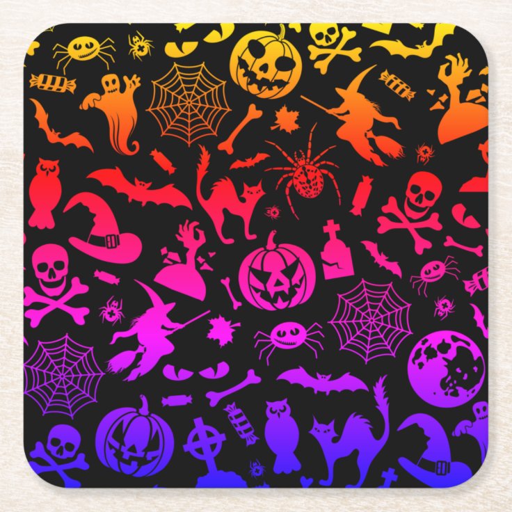 Halloween Party Happy Halloween neon spooky scary Square Paper Coaster ...