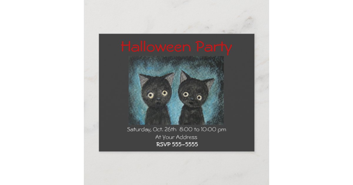 Halloween Party Invitation Black Cat Post Card Zazzle