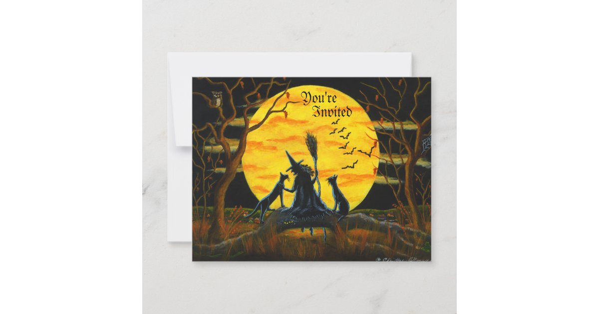 Halloween,party,invitation,witch,black,cats Invitation | Zazzle