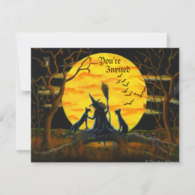 Halloween,party,invitation,witch,black,cats Invitation | Zazzle