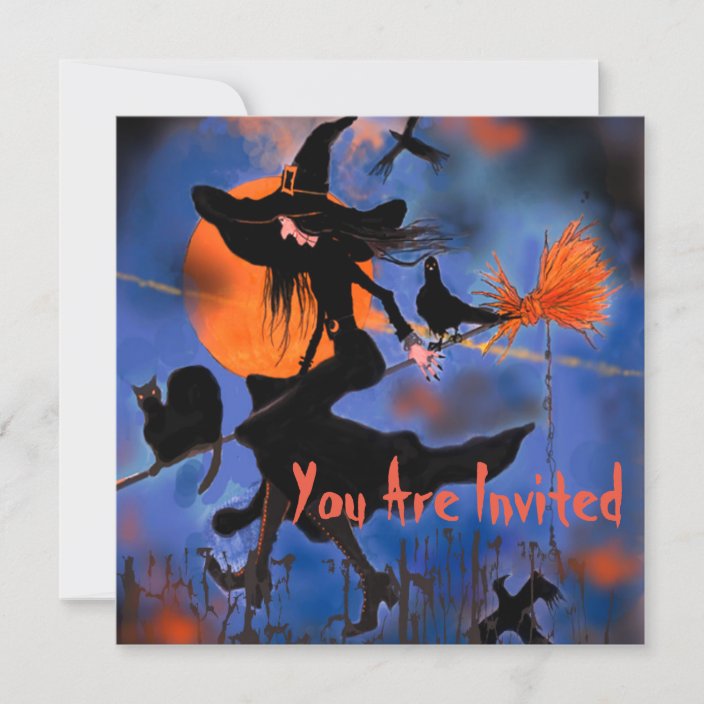 Halloween Party Invitation with Witch by artist | Zazzle.com