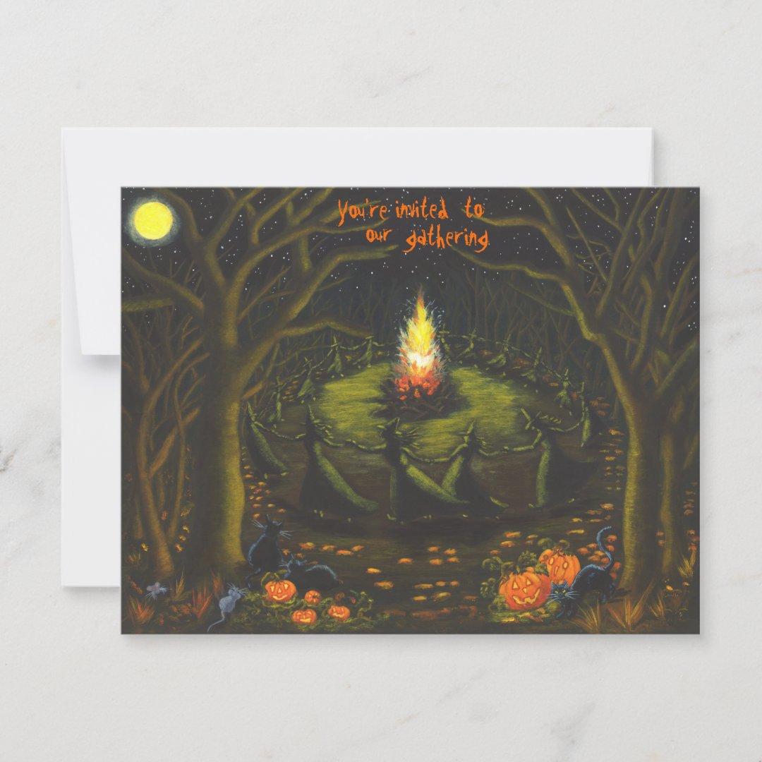 Halloween,party,invitations,bonfire,witches Invitation | Zazzle