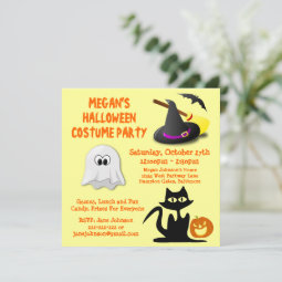 Halloween Party Kids Cute Fun Ghost Pumpkin Cat Invitation | Zazzle