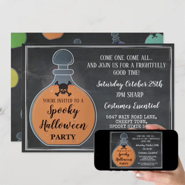 Halloween Party Potions Poison Bottle Skull Bones Invitation | Zazzle