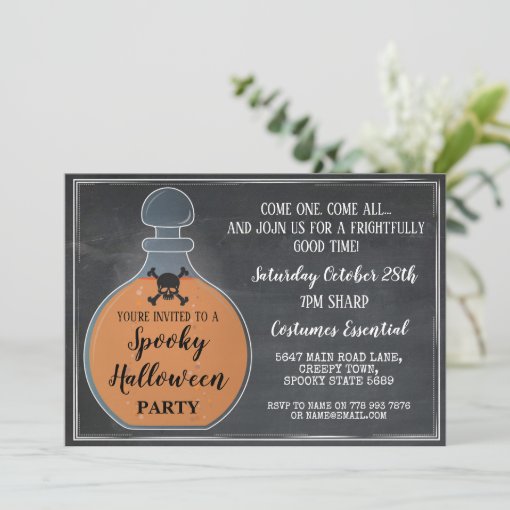 Halloween Party Potions Poison Bottle Skull Bones Invitation | Zazzle
