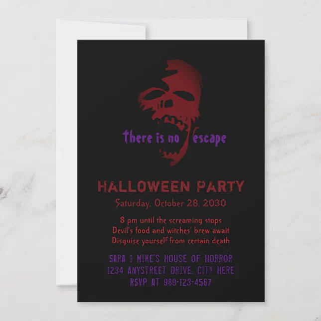 Halloween Party Red Skull Head Creepy Invitation | Zazzle