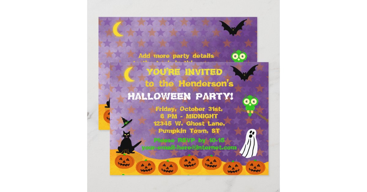 Halloween Party Spooky Cute Pumpkins Owl Ghost Cat Invitation | Zazzle
