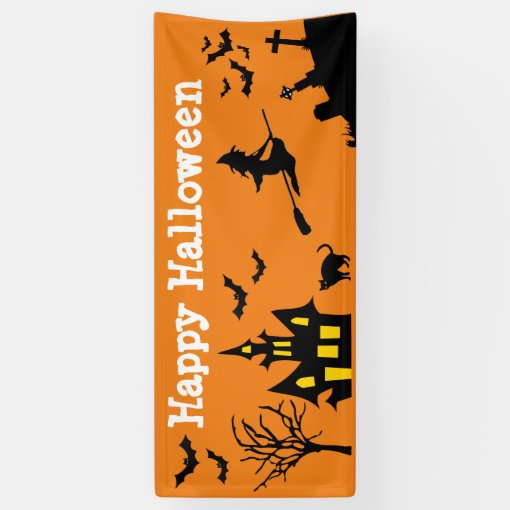 Halloween Party Spooky Witch Haunted House Bats Banner | Zazzle