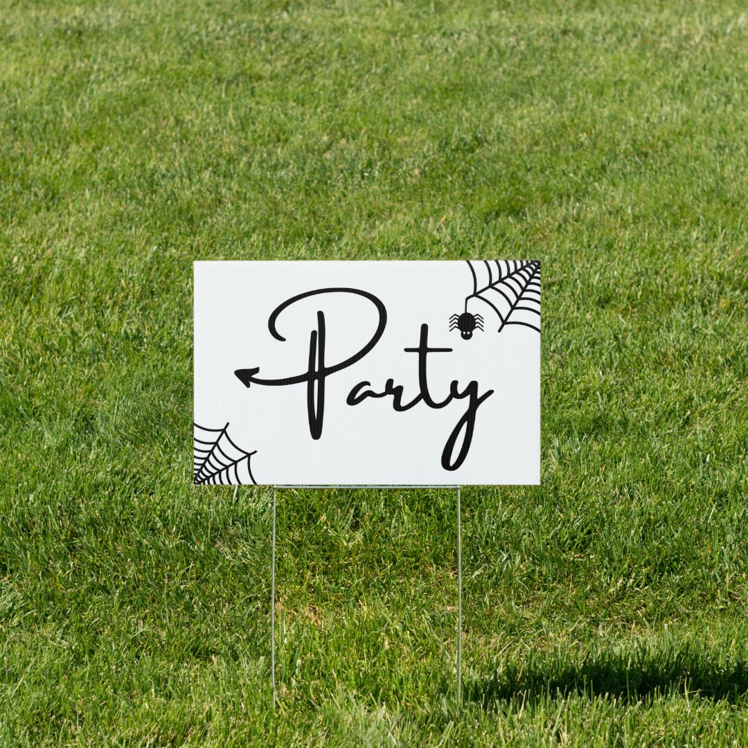 Halloween Party this way arrow left Yard Sign | Zazzle
