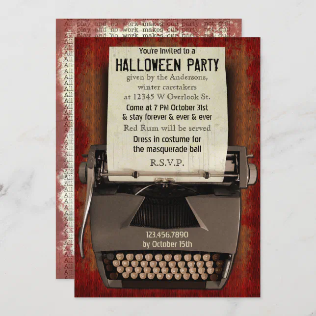 Halloween Party Typewriter Scary Horror Adult Invitation | Zazzle