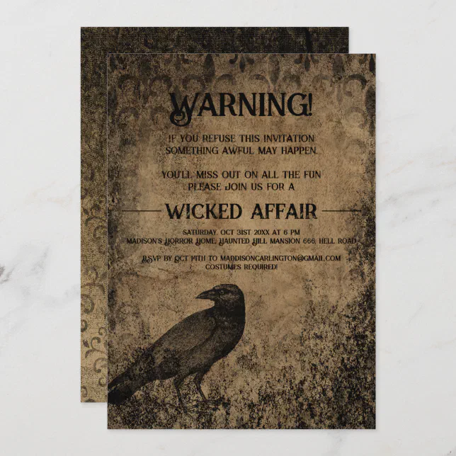 Halloween Party Vintage Gothic Raven Invitation | Zazzle
