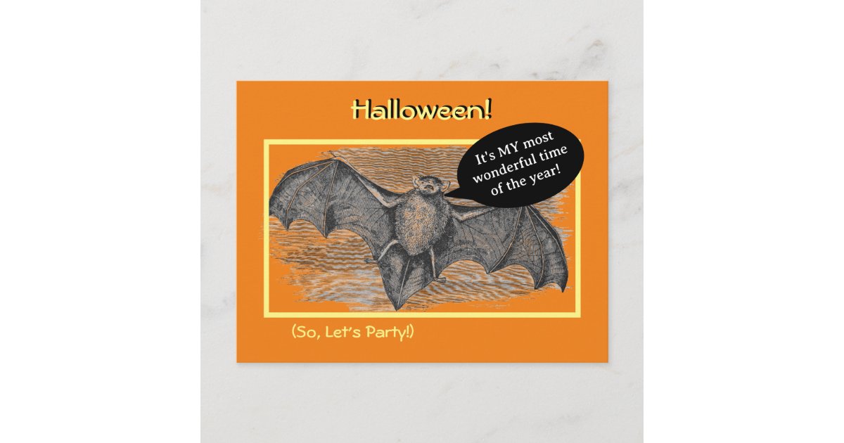 Halloween Party/Wiener Roast Invitation/ Bat Postcard | Zazzle
