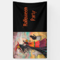 Halloween Party Witch and Cat Fantasy Art Banner | Zazzle